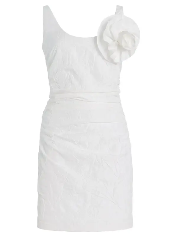 Bernadette Gisele Brooch-detailed Camellia-embossed Mini Dress - Ivory