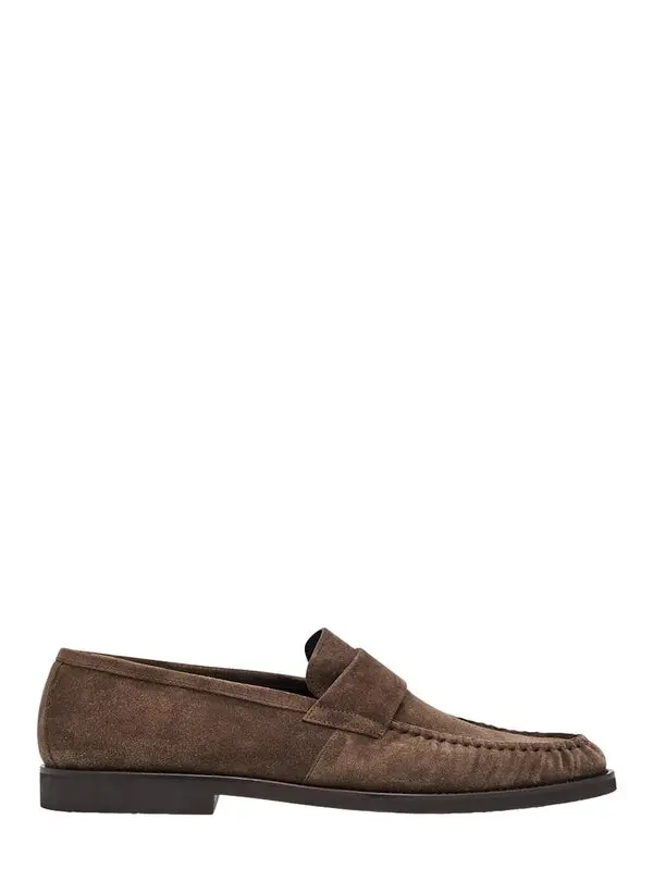 Bergdorf Goodman Suede Moc-toe Penny Loafers - Anthracite