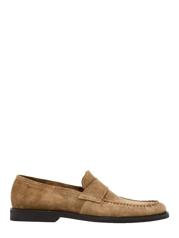 Bergdorf Goodman Suede Moc-toe Penny Loafers - Taupe