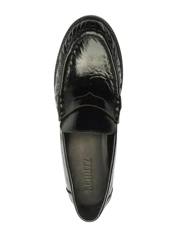 Schutz Tyche Shiny Leather Penny Loafers - Black