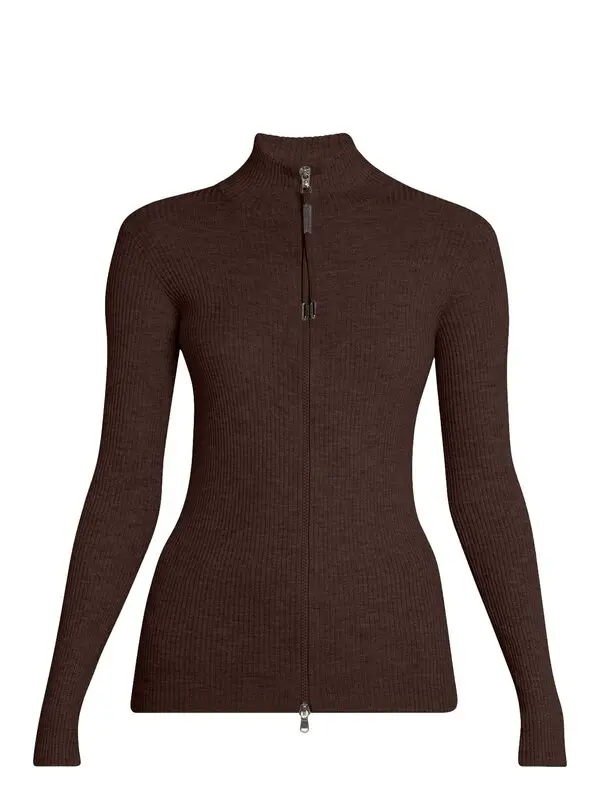 Brunello Cucinelli Ribbed Long-sleeve Zip-up Top - Brown