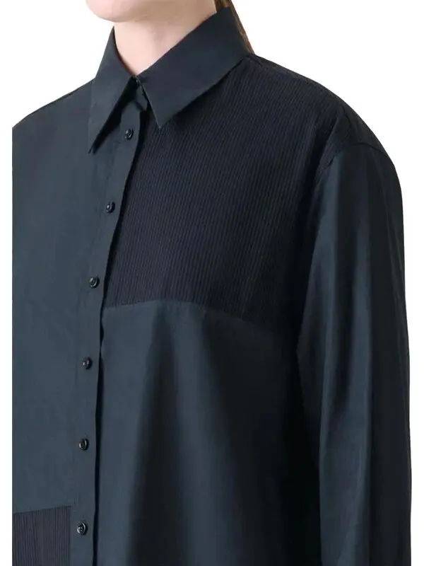 Akris Stitched Pleats Inset Cotton Poplin Oversized Shirt - Black
