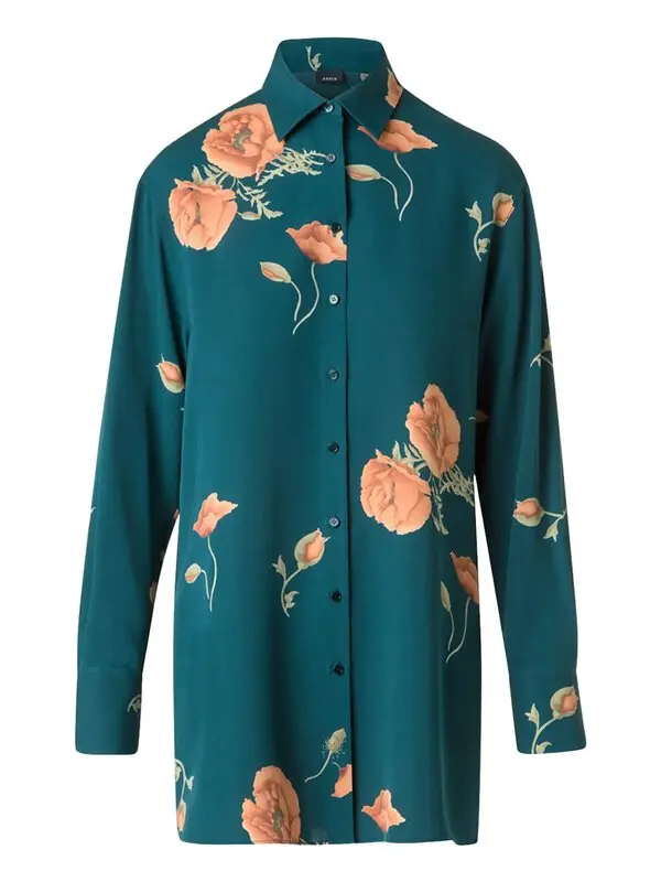 Akris Printed Silk-crepe Tunic Blouse - River Green-terra
