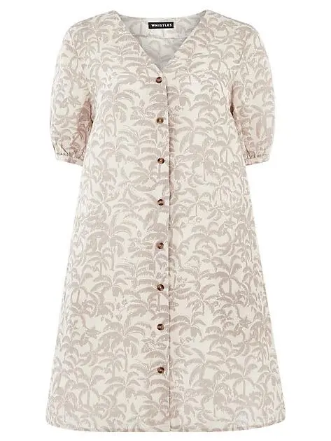 Whistles Palm-print Linen-blend Mini Dress - Cream