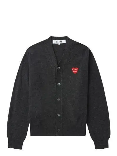 Play Comme Des Garcon Merged Heart V-neck Cardigan - Grey
