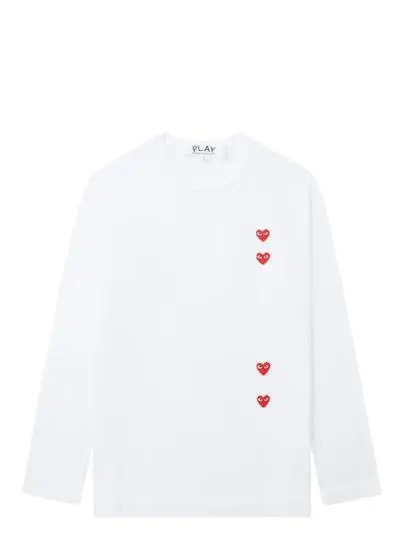 Play Comme Des Garcon Vertical 4 Heart Long Sleeve T-shirt - White