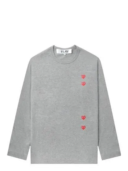 Play Comme Des Garcon Vertical 4 Heart Long Sleeve Tee - Grey