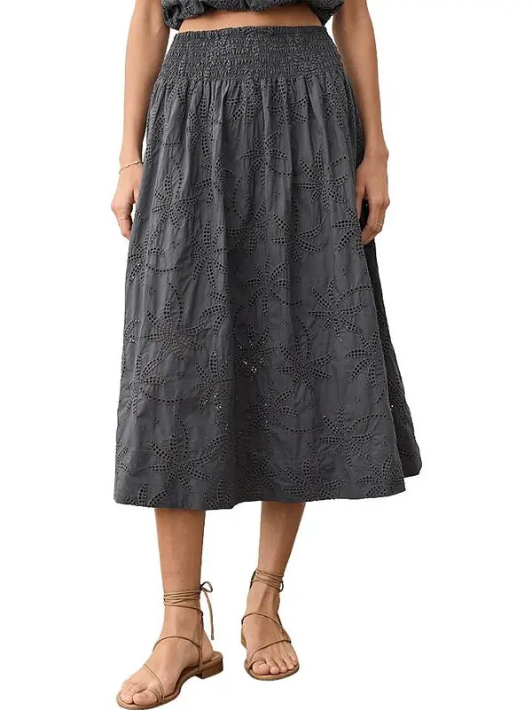 Marine Layer Bea Eyelet Midi Skirt - Indigo