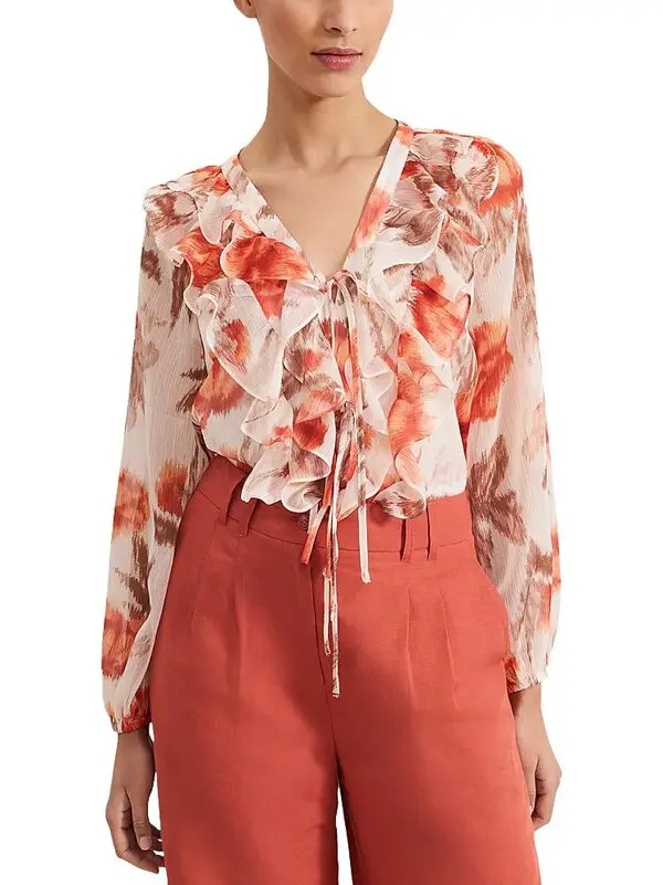 PHASE EIGHT Ivana Printed Blouse - Orange