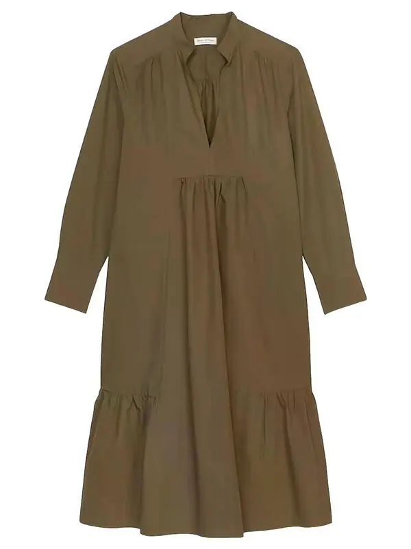 Marc O'polo Pleated Long-sleeved Midi Dress - Brown