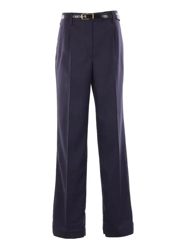 Prada Pinstriped Wool Trousers With Leather Belt - Blue