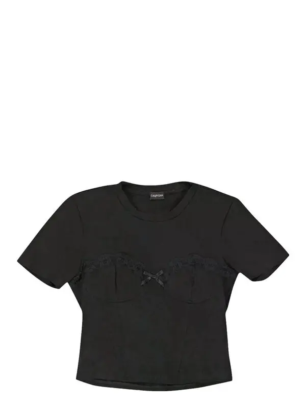 Callipygian Lace-trim Bustier T-shirt - Black
