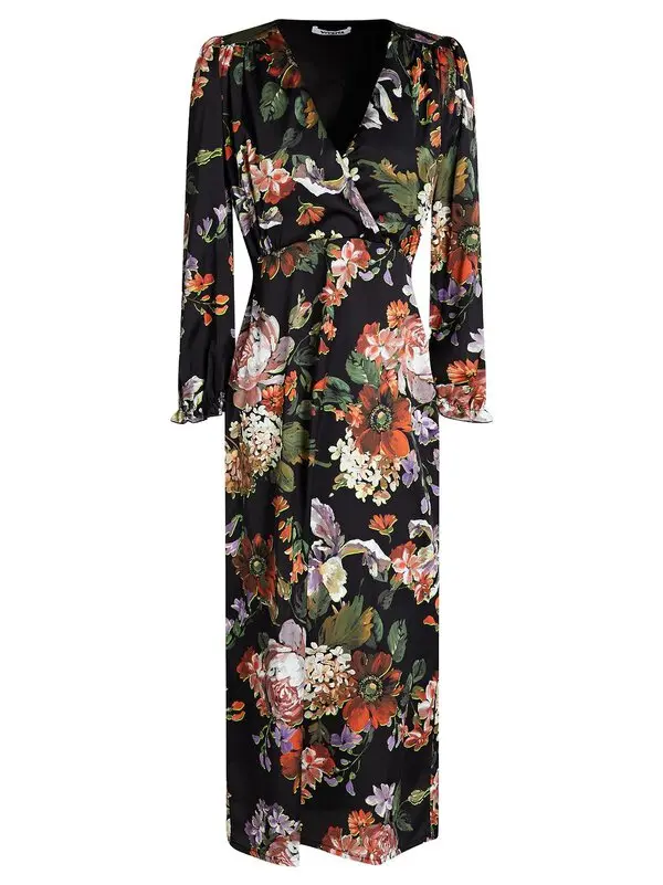 Vivetta Floral-print Stretch-satin Midi Dress - Black