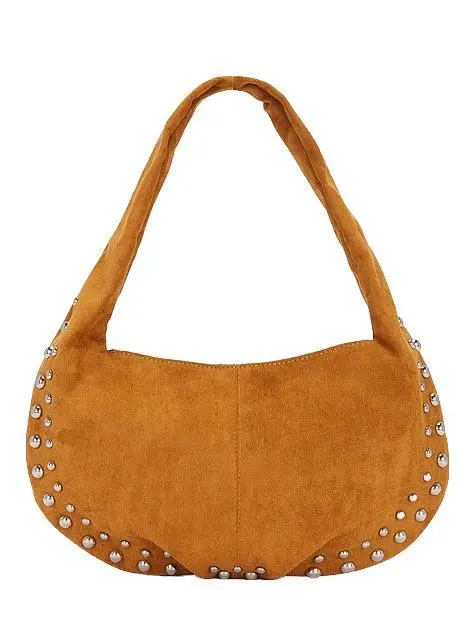 8 Other Reasons Studded Suede Shoulder Bag - Beige