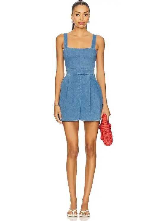 Susana Monaco Stretch Denim Apron Romper - Light Denim