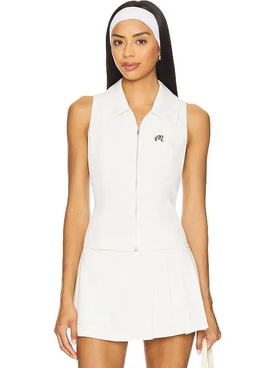 MALBON Gemma Zip Sleeveless Polo Top - Ivory