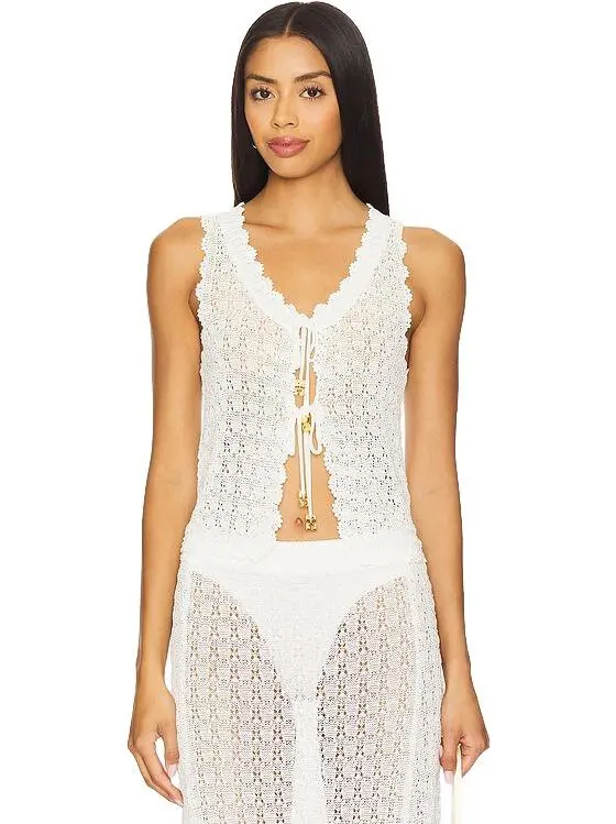 GANNI Shiny Pointelle Knit Vest - Egret