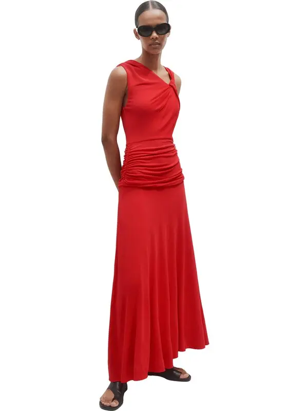 ME+EM Asymmetric Detail Ruched Maxi Dress - Lipstick Red