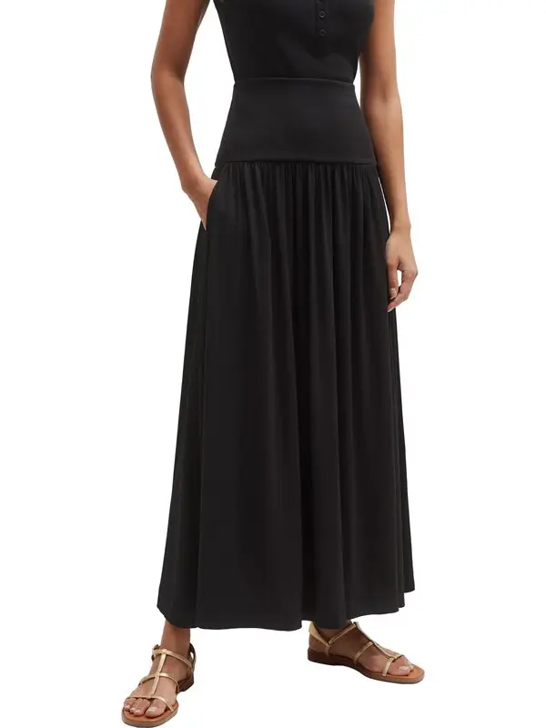 ME+EM Rib Waist Maxi Skirt - Black
