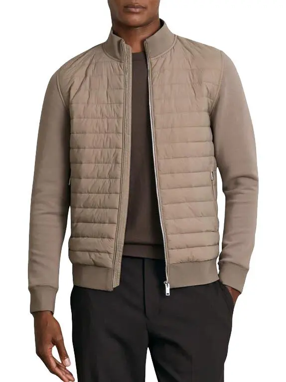 REISS Freddie Mixed Media Jacket - Taupe Brown