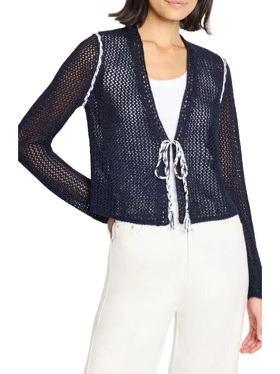 NIC+ZOE Tie Front Open Stitch Cardigan - Dark Indigo