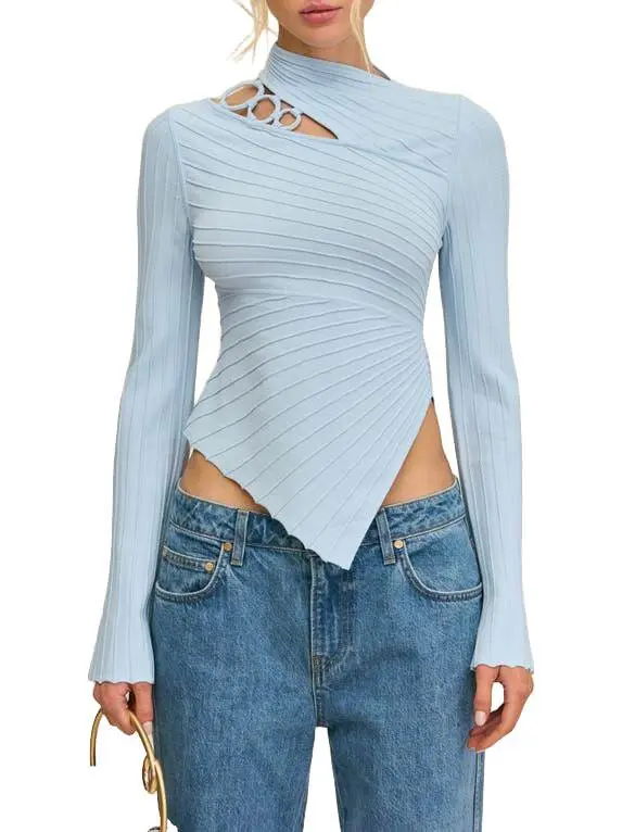 Cult Gaia Tayla Rib Asymmetric Top - Coastal