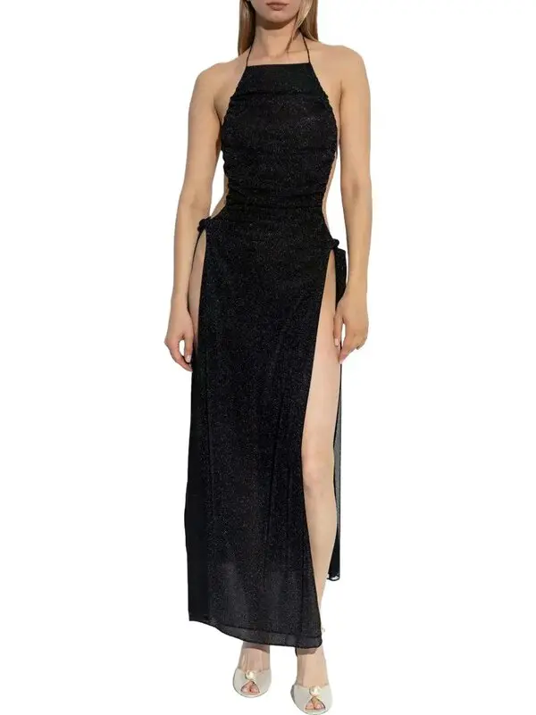 Oseree Ruched Halterneck Maxi Dress - Black