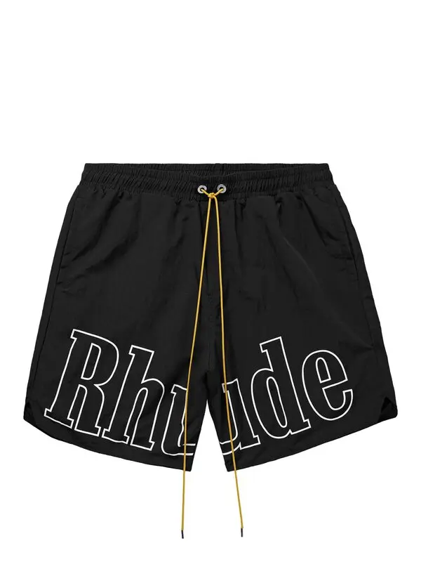 Rhude Straight-leg Logo-print Nylon Shorts - Black