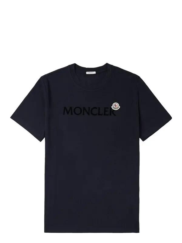 Moncler Logo-flocked Appliquéd Cotton-jersey T-shirt - Blue