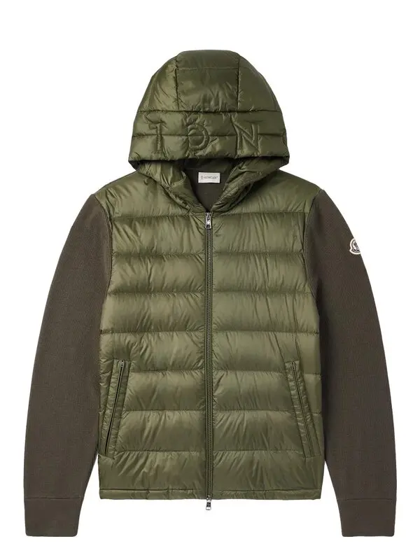 Moncler Logo-appliquéd Wool-trimmed Quilted Shell Hooded Down Zip-up Cardigan - Green