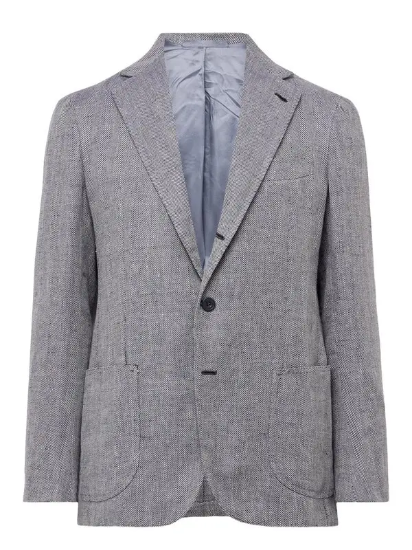J. MUESER Waverly Herringbone Linen And Wool-blend Blazer - Blue