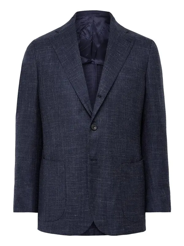 J. MUESER Slim-fit Linen, Virgin Wool And Silk-blend Blazer - Blue