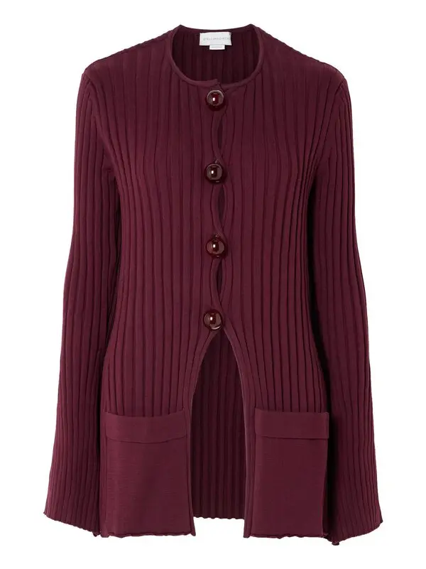 Stella McCartney Ribbed Organic Cotton Cardigan - Burgundy