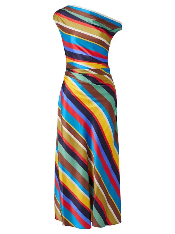 Staud Phare Draped Striped Silk-blend Midi Dress - Multi