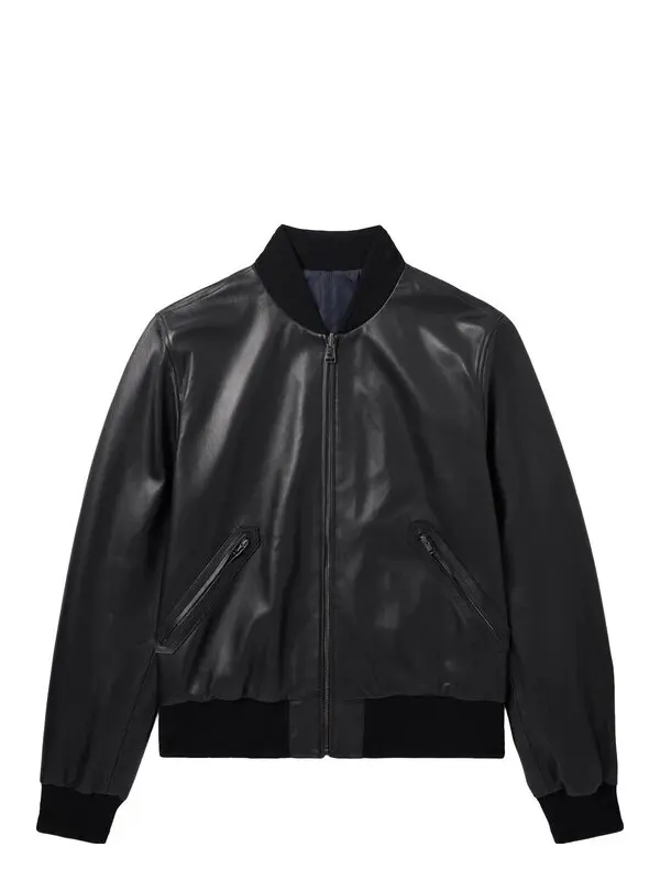 Canali Reversible Leather And Shell Bomber Jacket - Black
