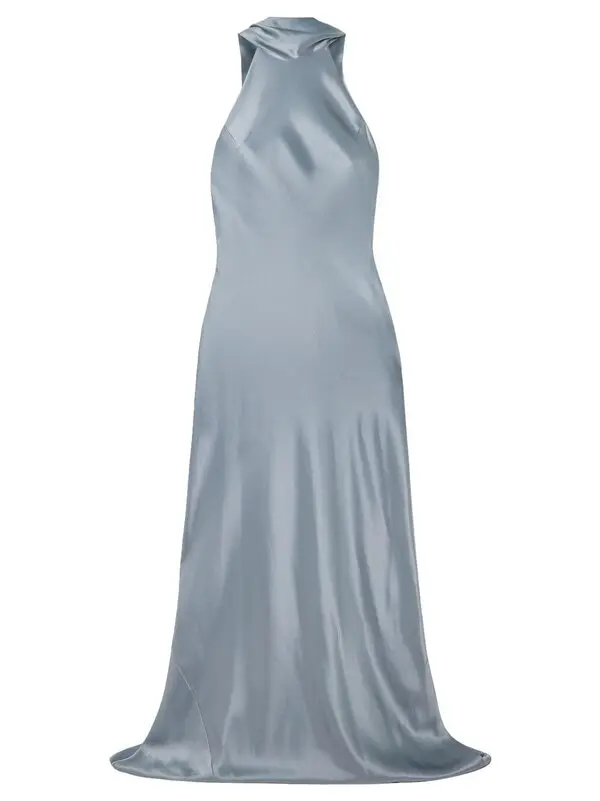 Galvan Sienna Satin Halterneck Gown - Blue