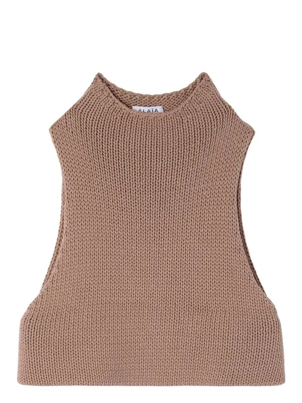 Alaïa Cropped Cotton-blend Turtleneck Tank - Brown