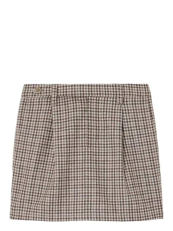 Brunello Cucinelli Pleated Checked Wool Mini Skirt - Neutrals