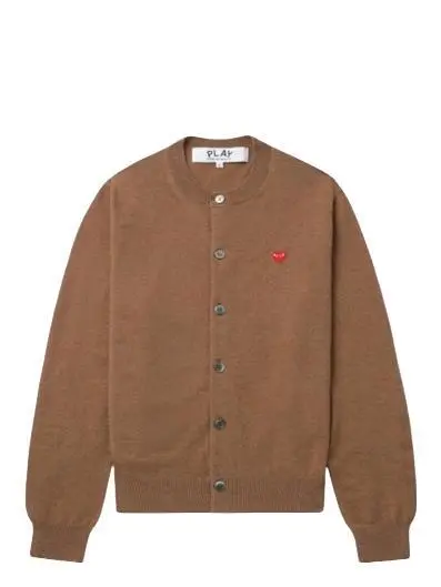 Play Comme Des Garcon Small Heart Emblem Cardigan Sweater - Brown