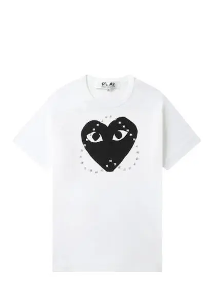 Play Comme Des Garcon Red Heart Studs Tee Shirt - White