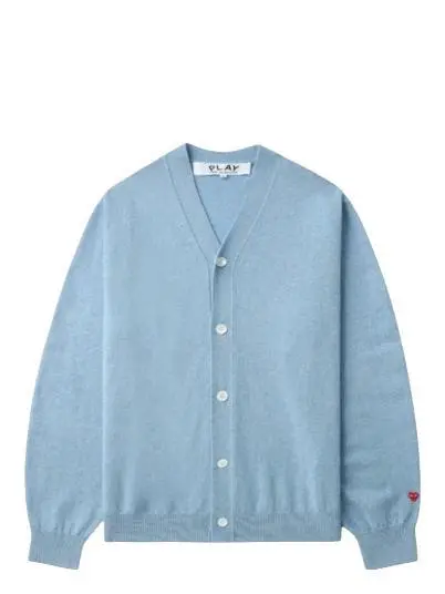 Play Comme Des Garcon Heart Logo Cardigan Sweater - Sky Blue