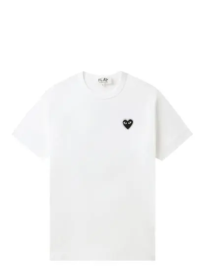 Play Comme Des Garcon Emblem Rhinestone Heart Tee Shirt - White/black