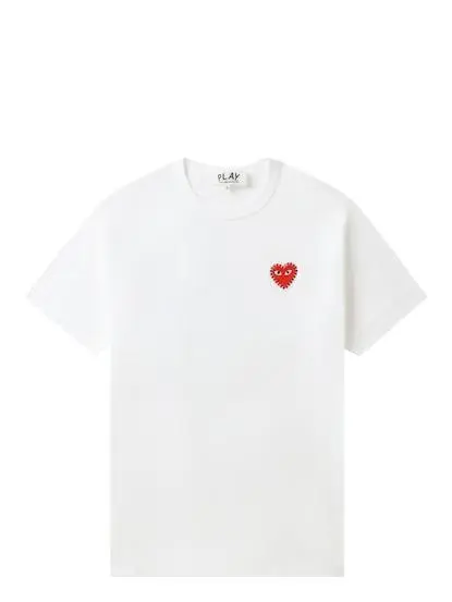 Play Comme Des Garcon Emblem Rhinestone Heart Tee Shirt - White/red