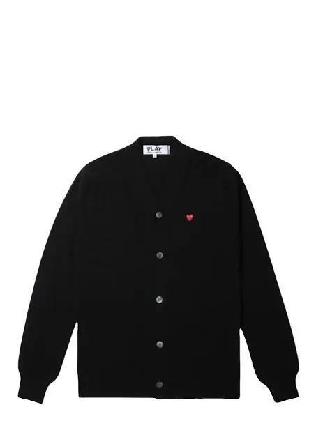 Play Comme Des Garcon Small Heart Patch Cardigan Sweater - Black