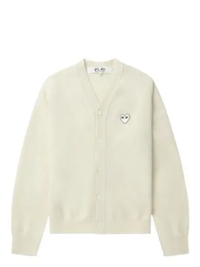 Play Comme Des Garcon Heart V-neck Cardigan - White