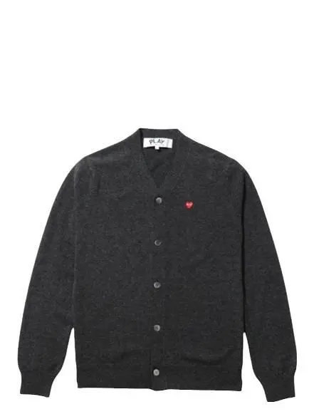 Play Comme Des Garcon Small Heart Patch Cardigan Sweater - Grey