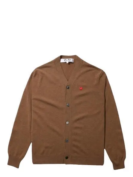 Play Comme Des Garcon Small Heart Patch Cardigan - Brown