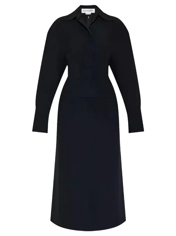 Victoria Beckham Spread-collar Long-sleeve Midi Dress - Black