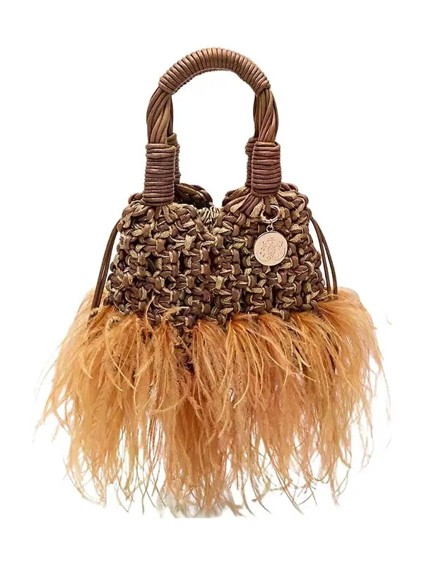 ISLA Glam Plumas Feathered Tote Bag - Brown