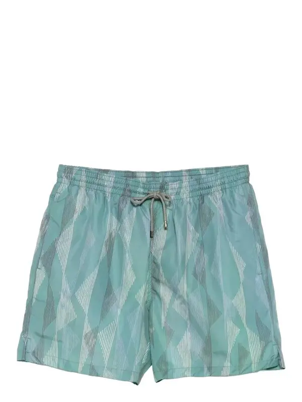 Corneliani Geometric-print Swim Shorts - Green